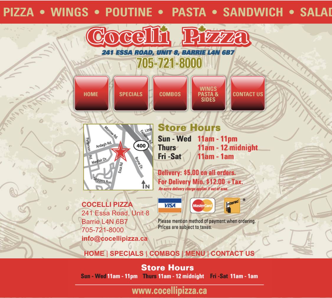 Menu at Cocelli Pizza restaurant, Barrie, 241 Essa Rd #8