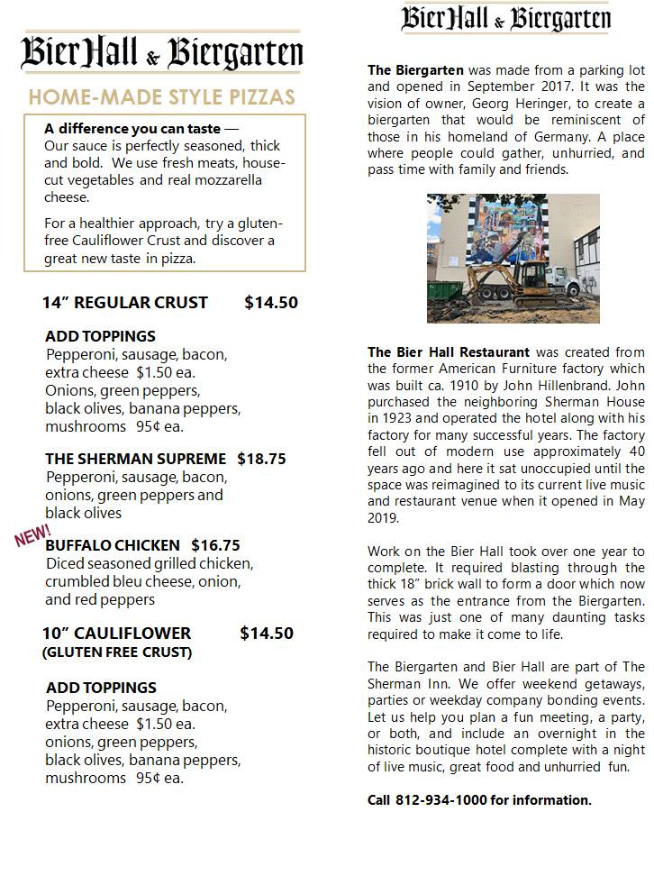Menu at The Sherman Inn restaurant, Batesville, 35 S Main St
