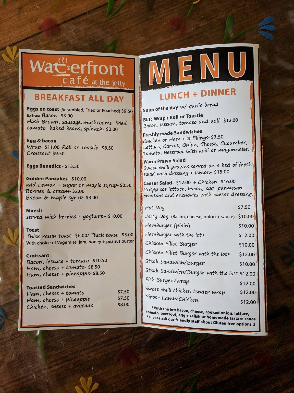 Menu at Waterfront Cafe at the Jetty, Beachport