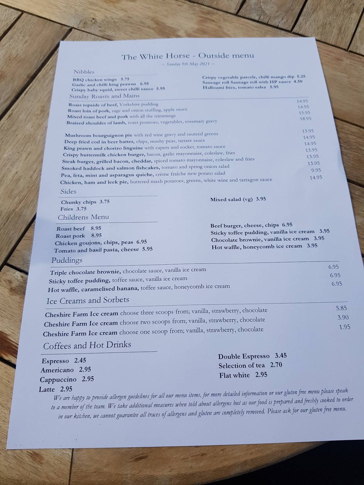 Menu at The White Horse pub & bar, Beaconsfield