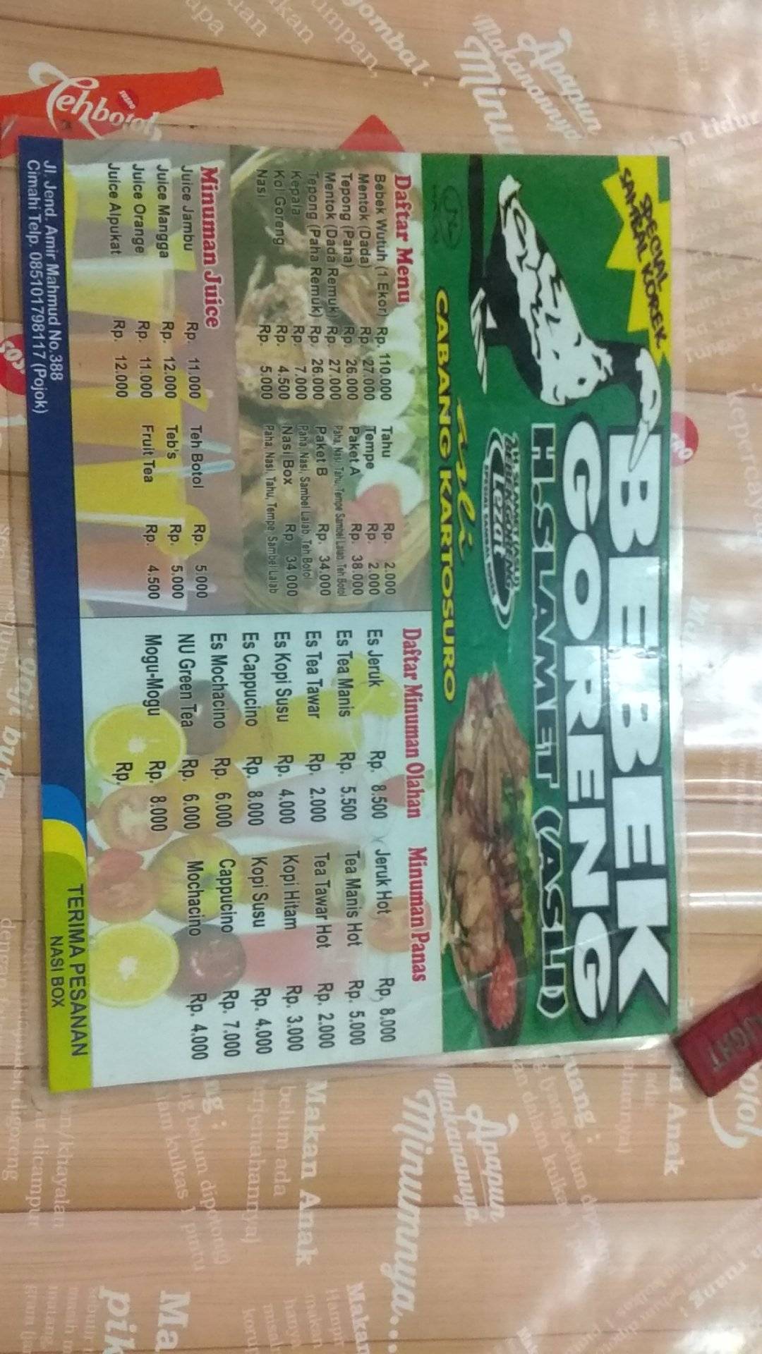 Menu at Bebek Goreng Haji Slamet (Asli) Cimahi restaurant, Cimahi