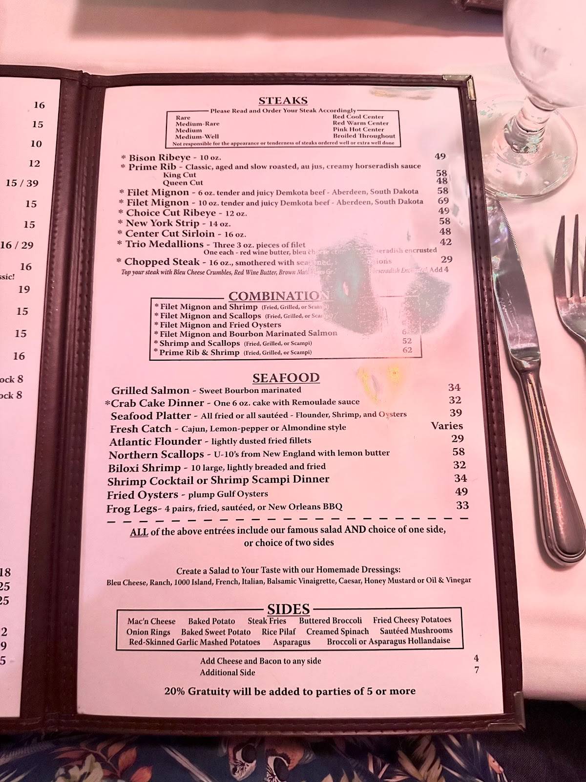 Menu at Beef 'N Bottle Steakhouse, Charlotte
