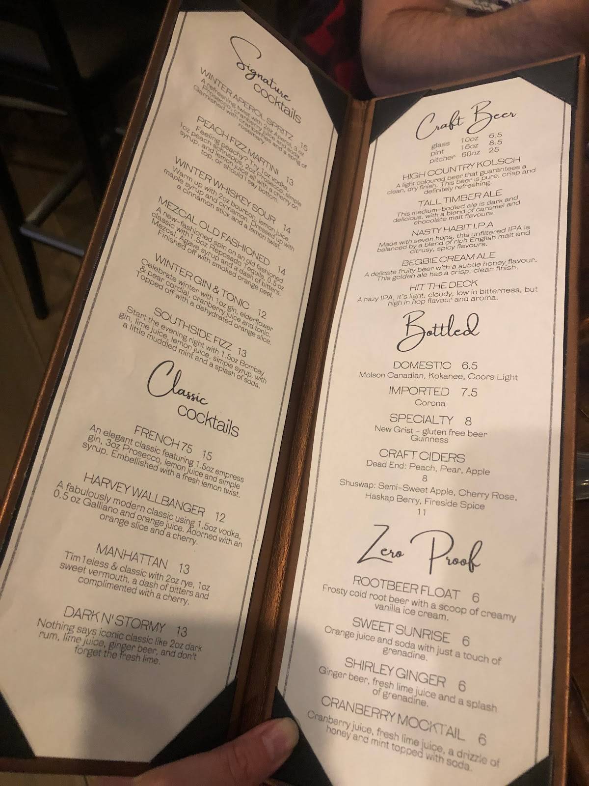 Menu at Begbie room & Guides Lounge restaurant, Revelstoke