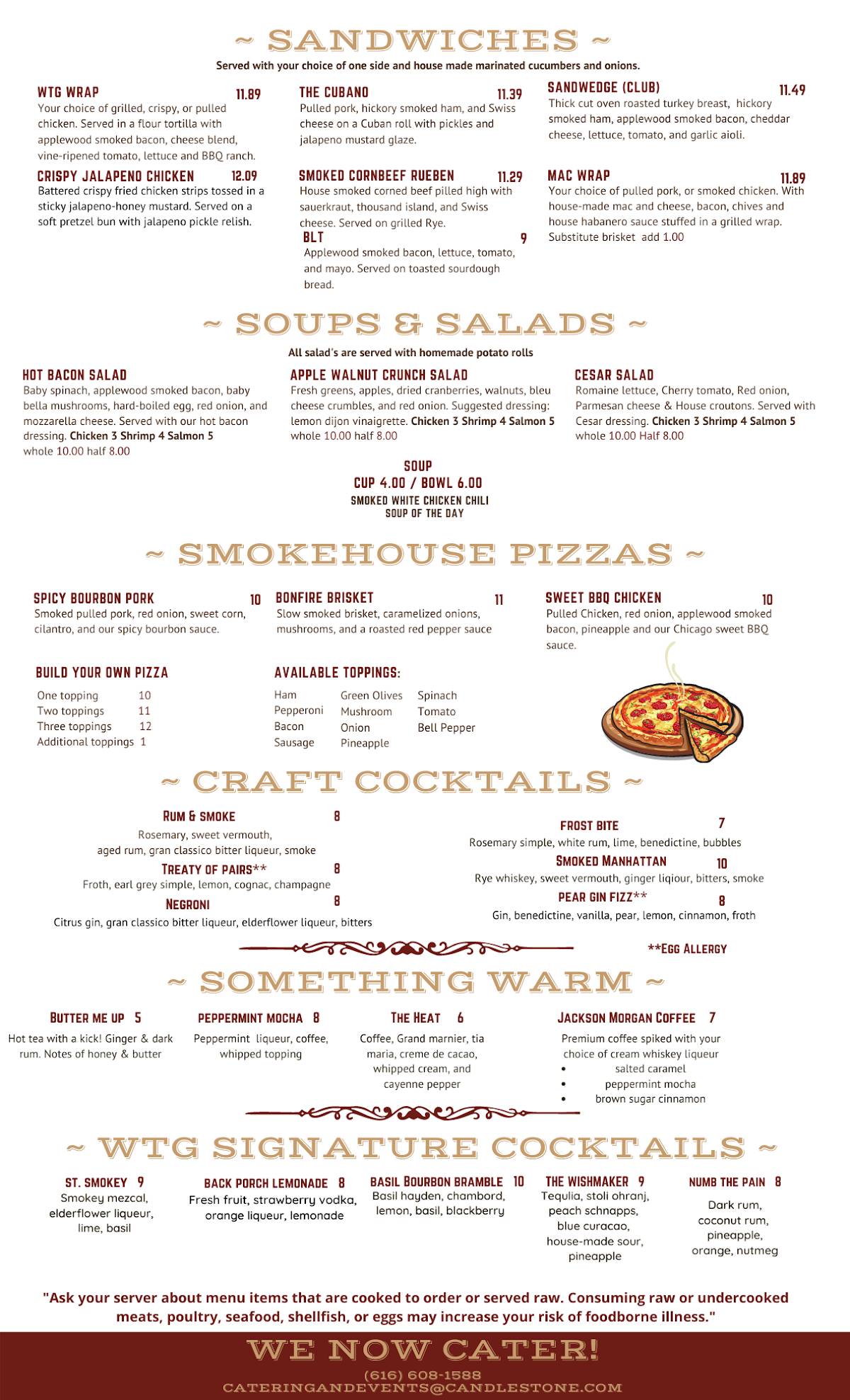 Menu at Water Tower Grille and Smokehouse pub & bar, Belding