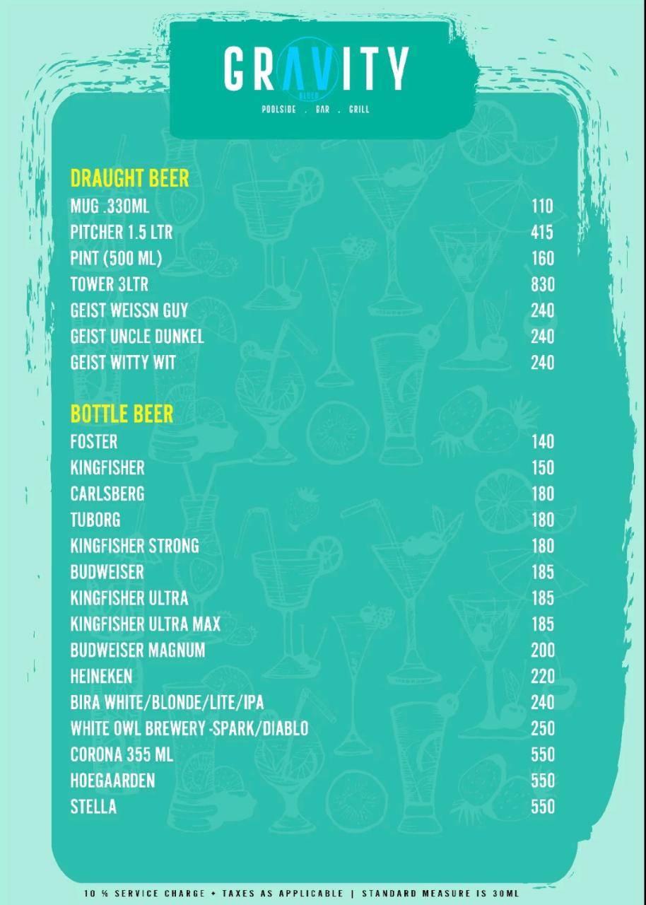 Menu at Gravity, Bengaluru, Country Inn Suites 514