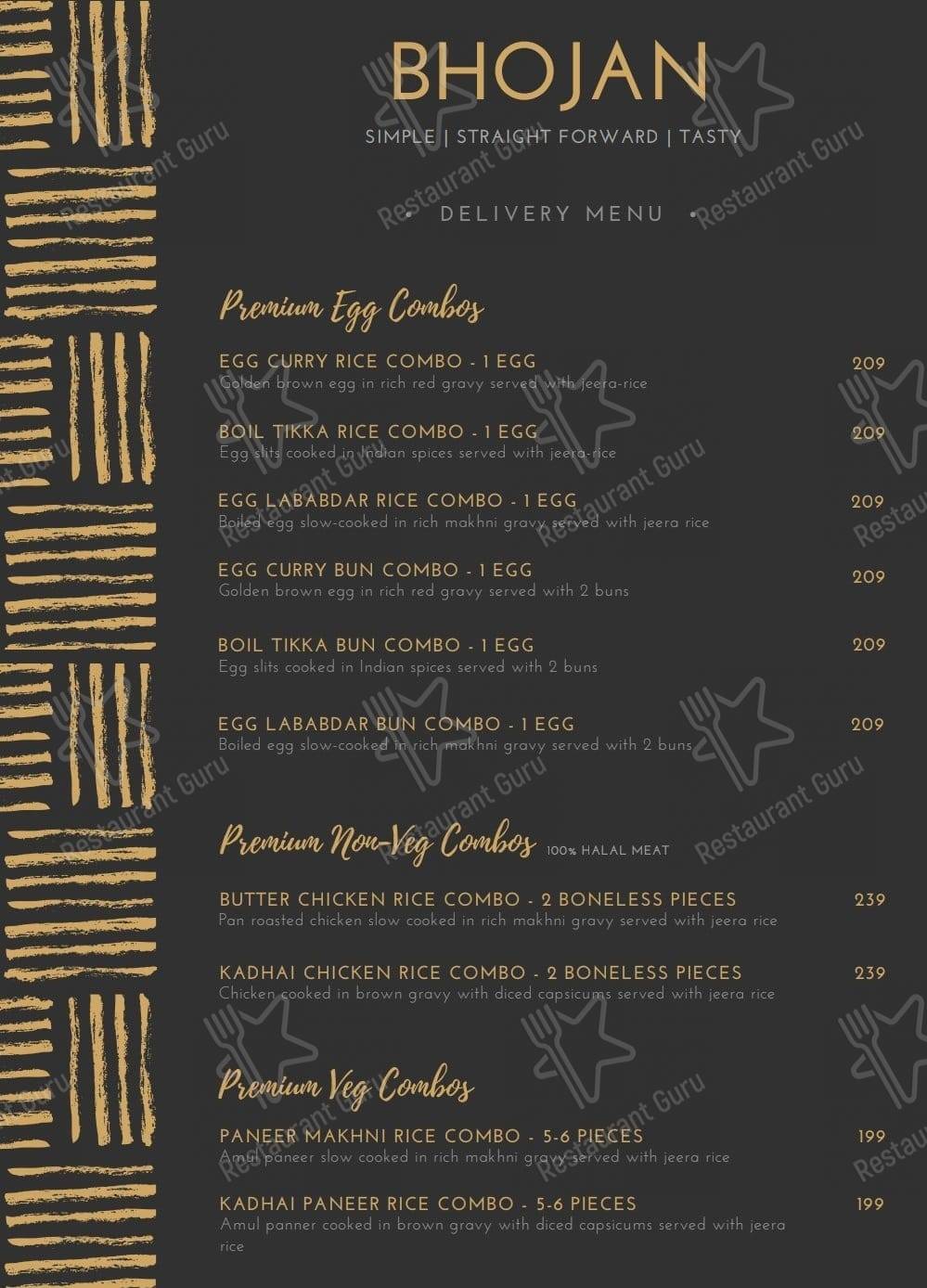 Menu at Bhojan, Vadodara