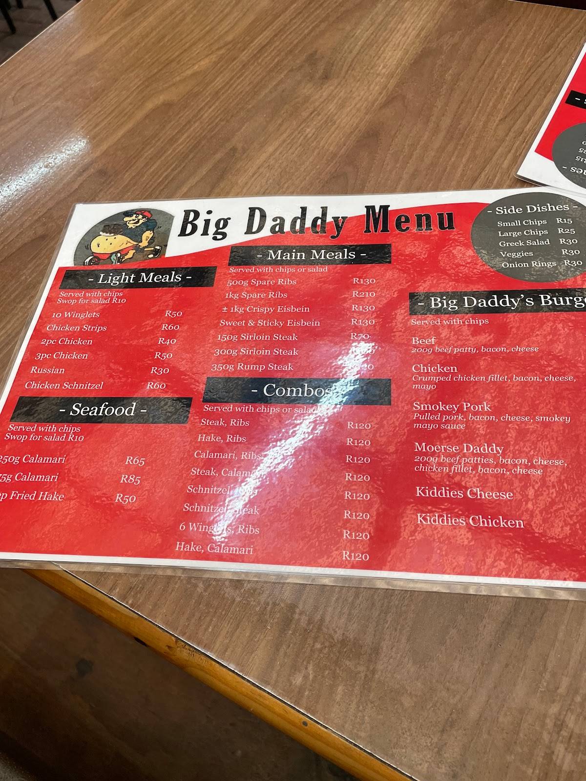 Menu at Big Daddy's Restaurant Mosselbay, Mossel Bay