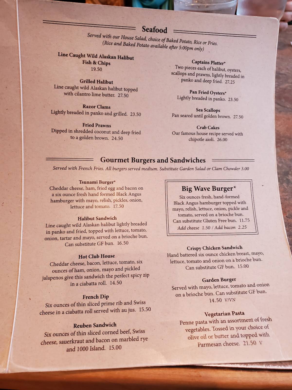 Menu at Big Wave Cafe, Manzanita