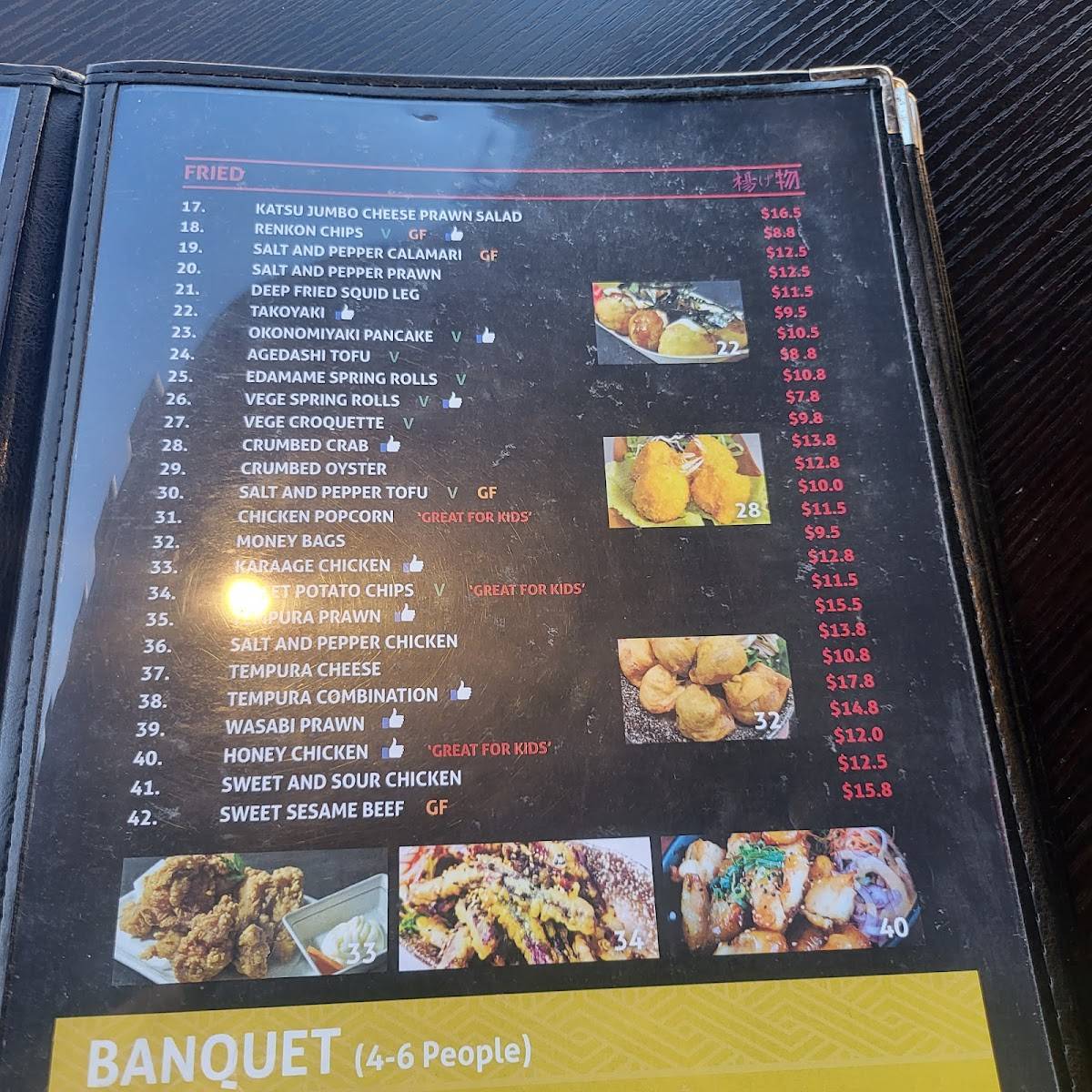 Menu at Bing’s Nomiya restaurant, Mackay