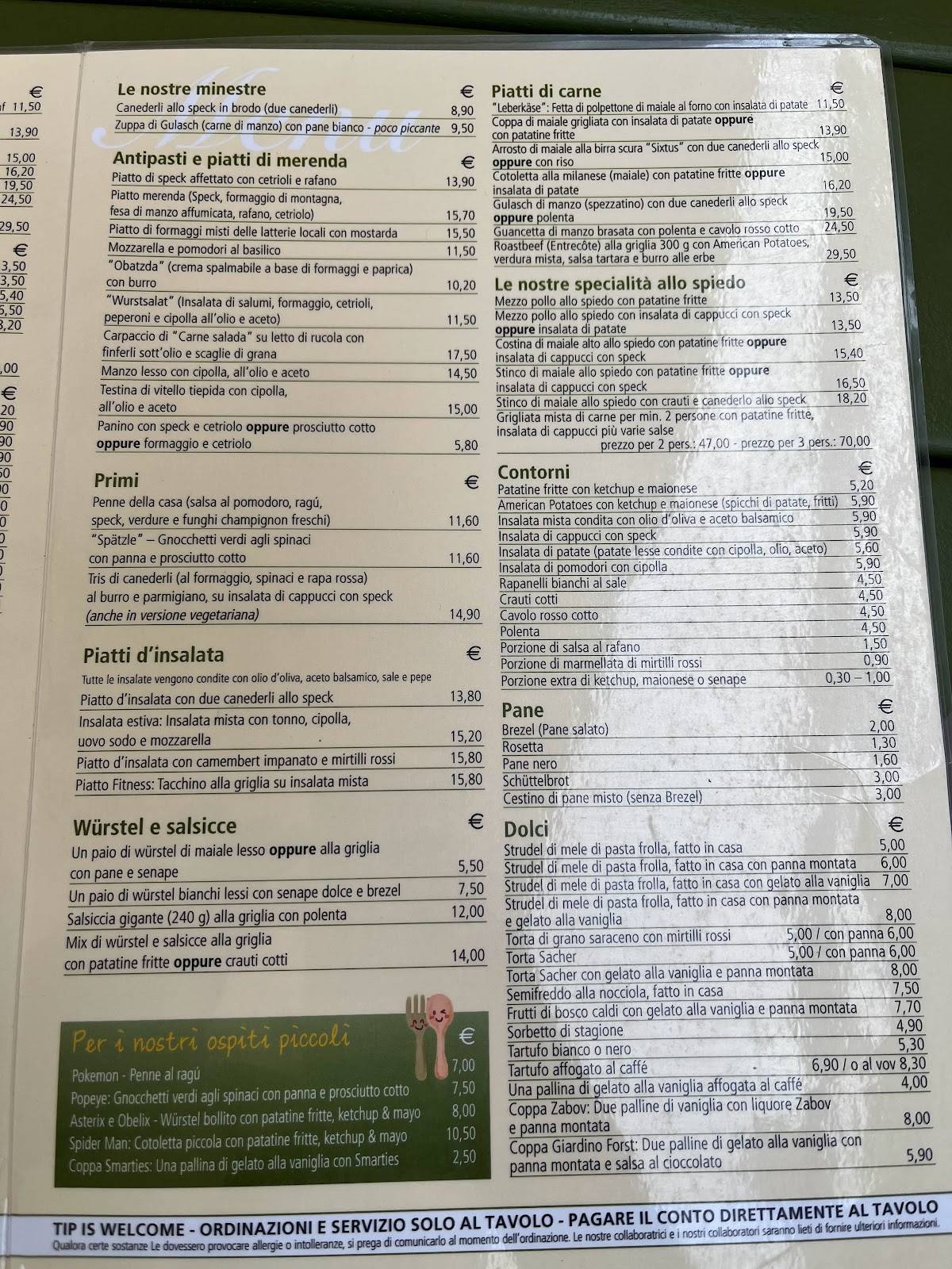 Menu da Bräustüberl Forst ristorante, Lagundo