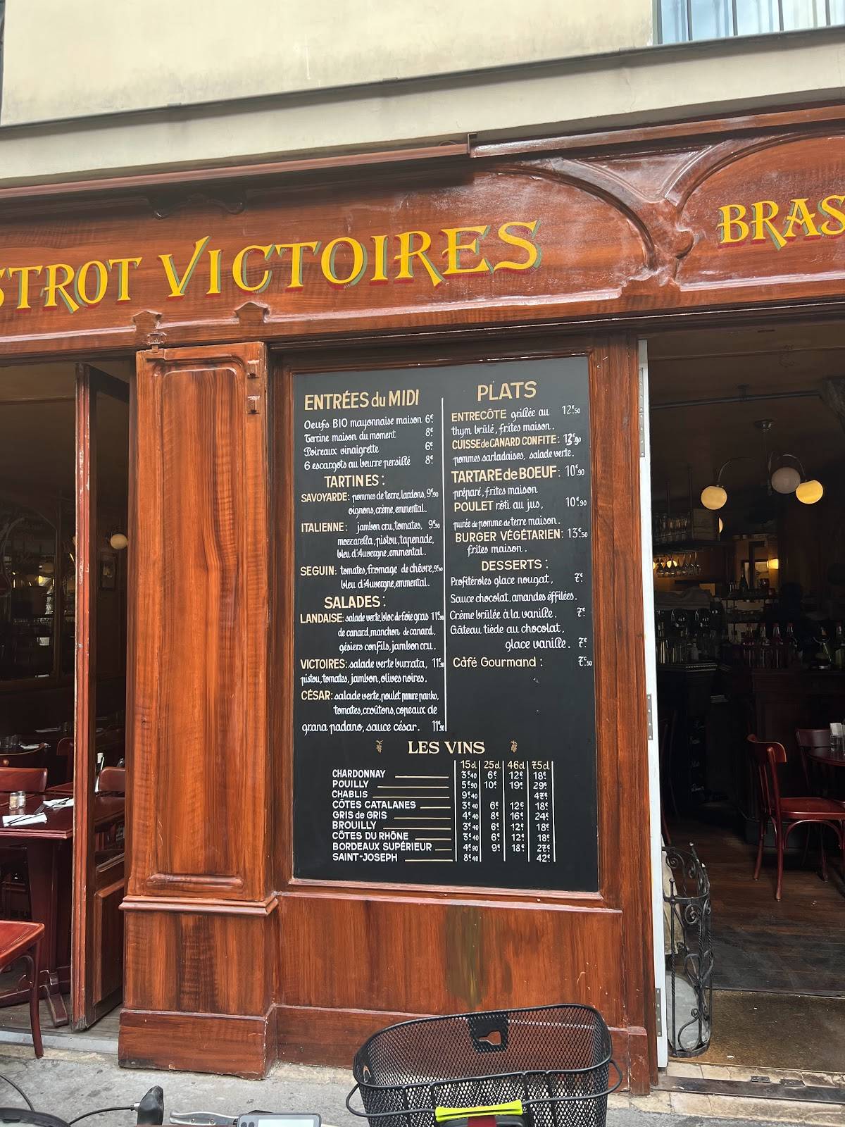 Menu at Bistrot Victoires restaurant, Paris, 6 Rue de la Vrillière
