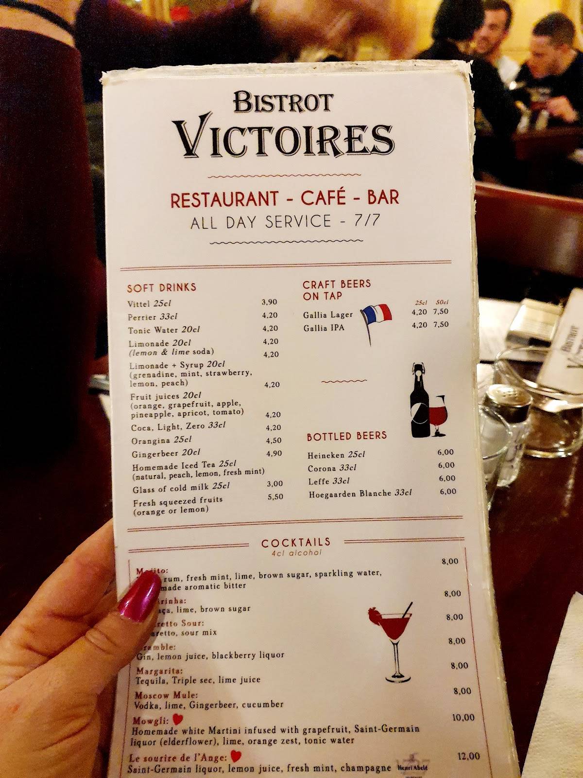 Menu at Bistrot Victoires restaurant, Paris, 6 Rue de la Vrillière