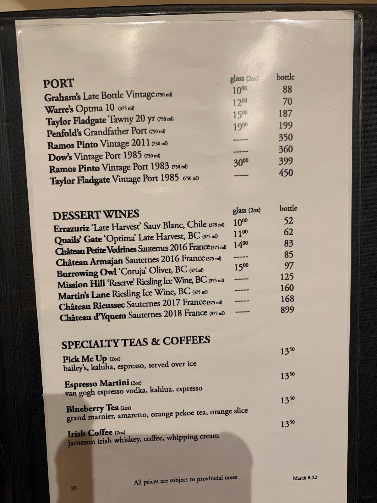 Menu at Black+Blue steakhouse, Vancouver