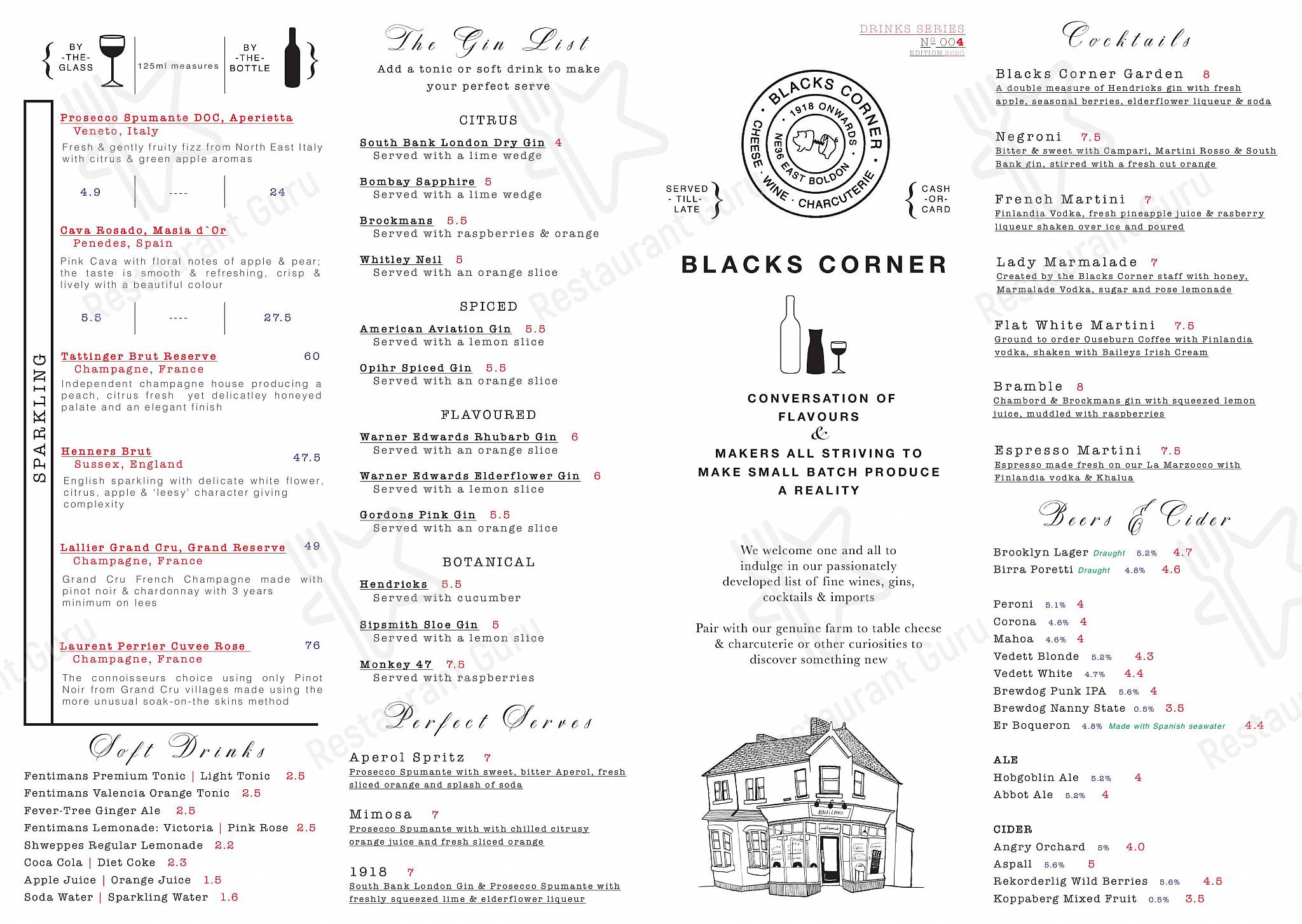 Menu at Blacks Corner restaurant, East Boldon