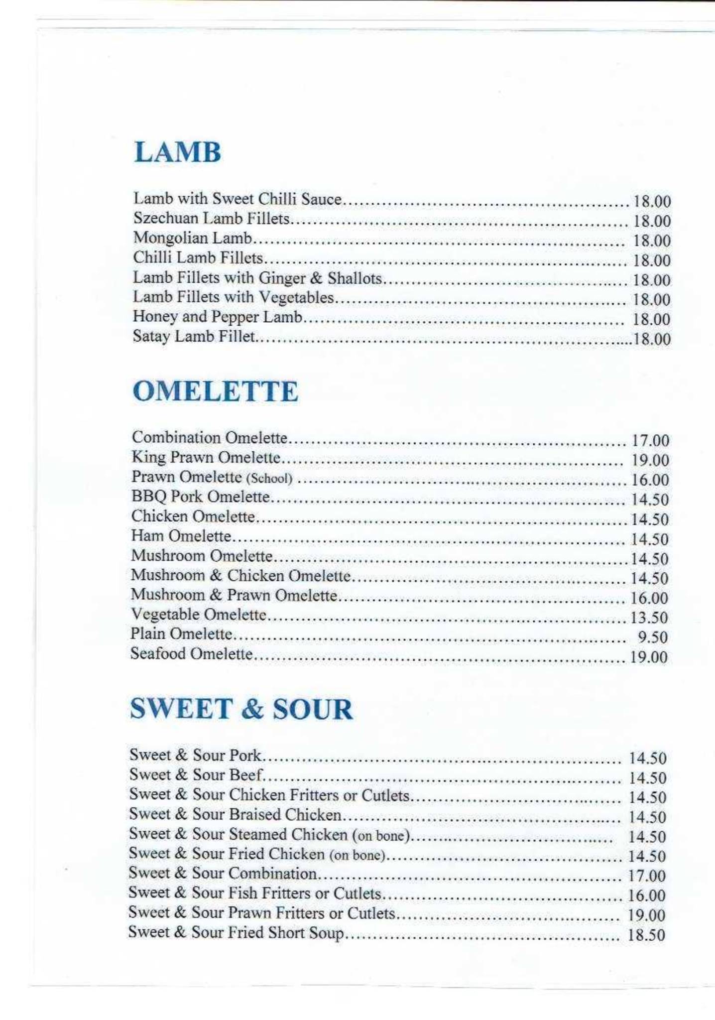 Menu at Kao Yiu Chinese Restaurant, Blaxland