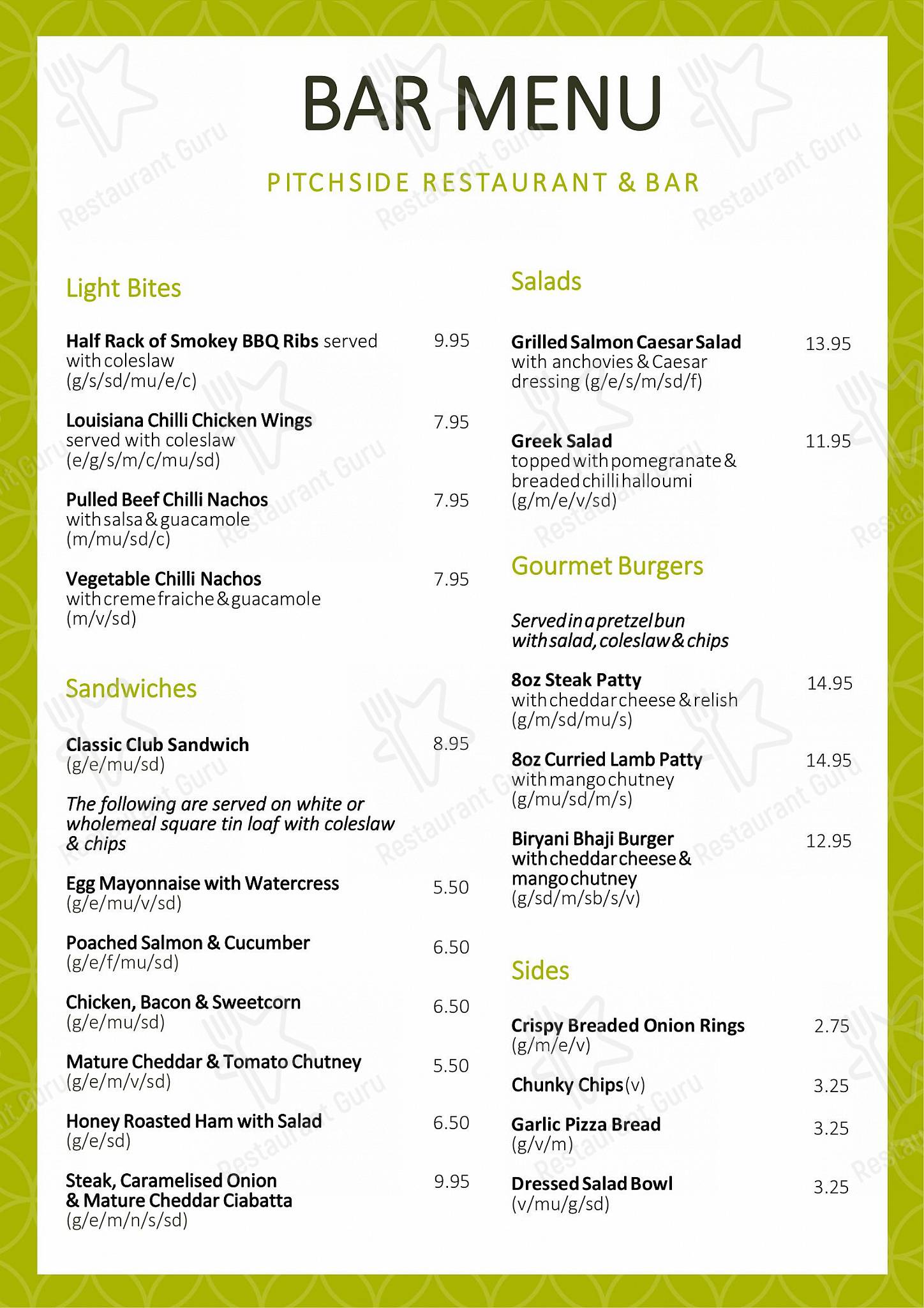 Menu at Pitchside Restaurant, Milton Keynes