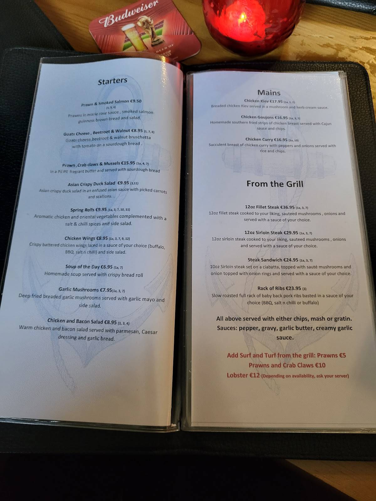 Menu at Blue Anchor pub & bar, Bellurgan Point