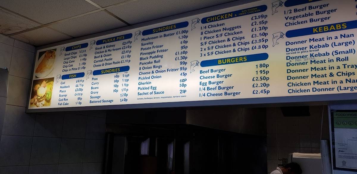 Menu at Blue Chippy fast food, Leicester