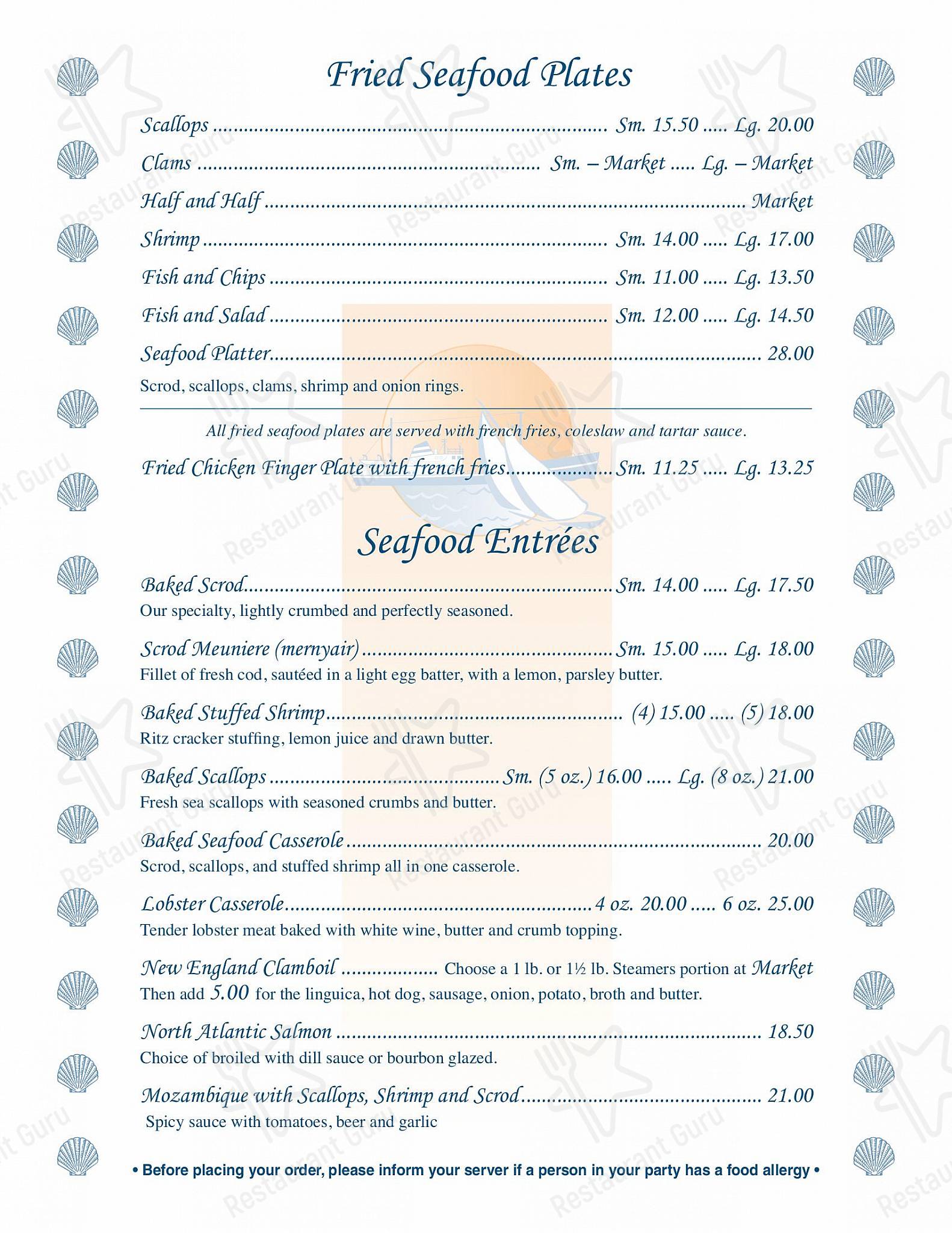 Menu at Blue Point Restaurant, Acushnet
