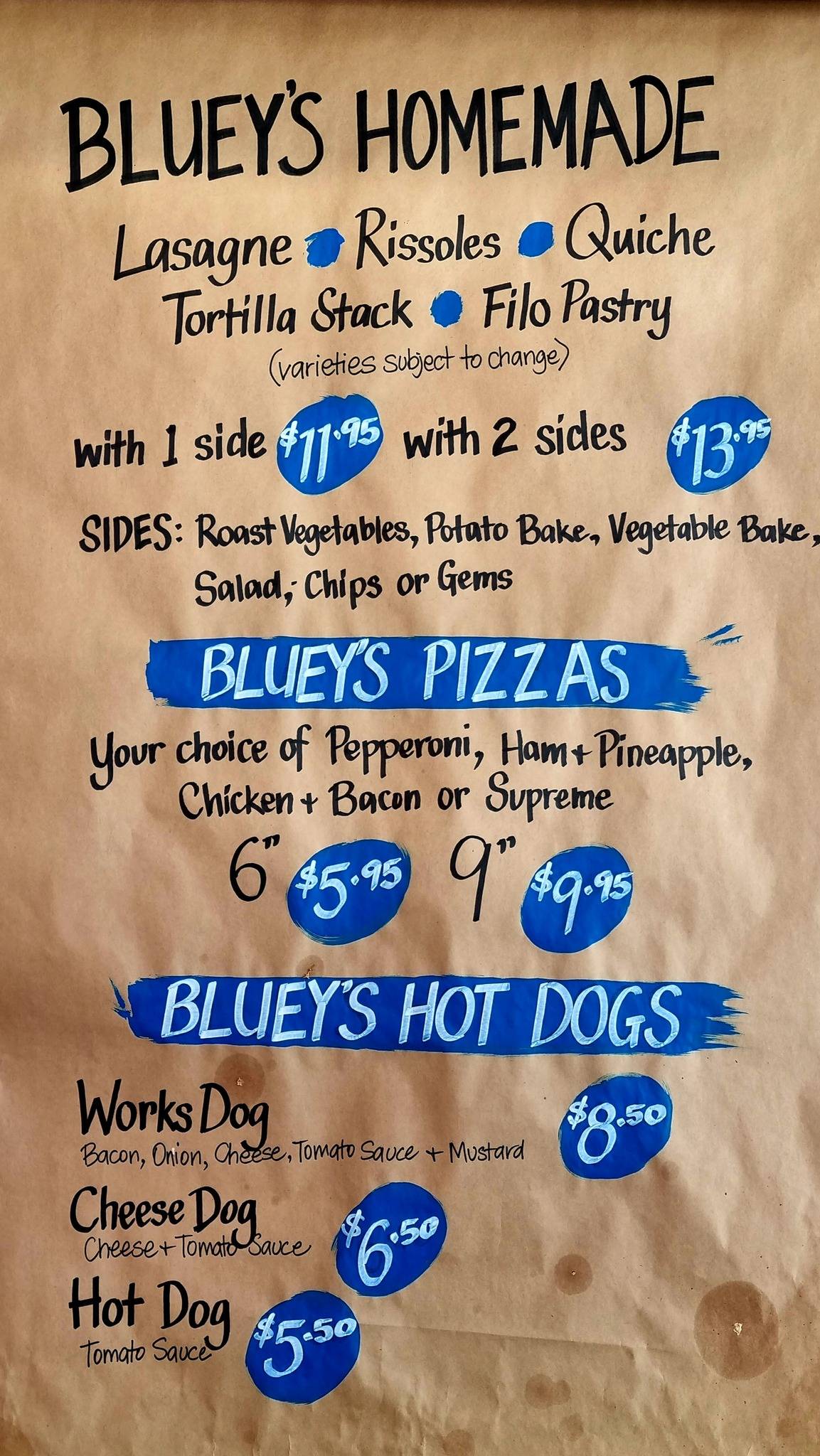 Menu at Bluey's Cafe and Carvery, Brendale