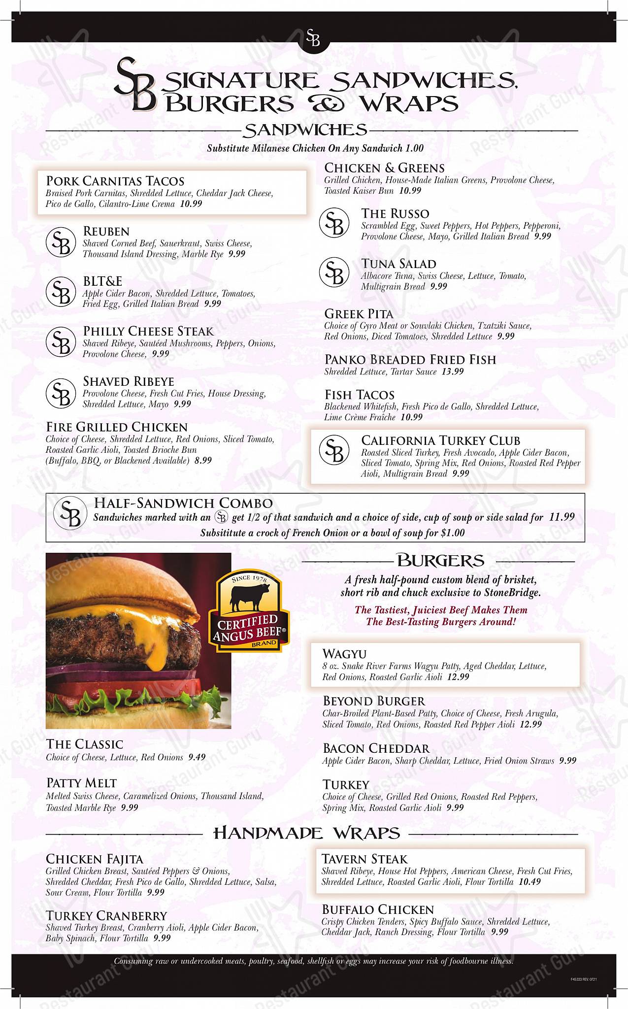 Menu at Stonebridge Grille & Tavern pub & bar, Youngstown