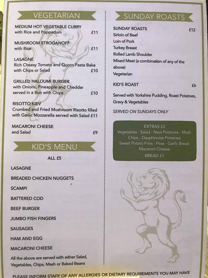 Menu at The Lion pub & bar, Bognor Regis