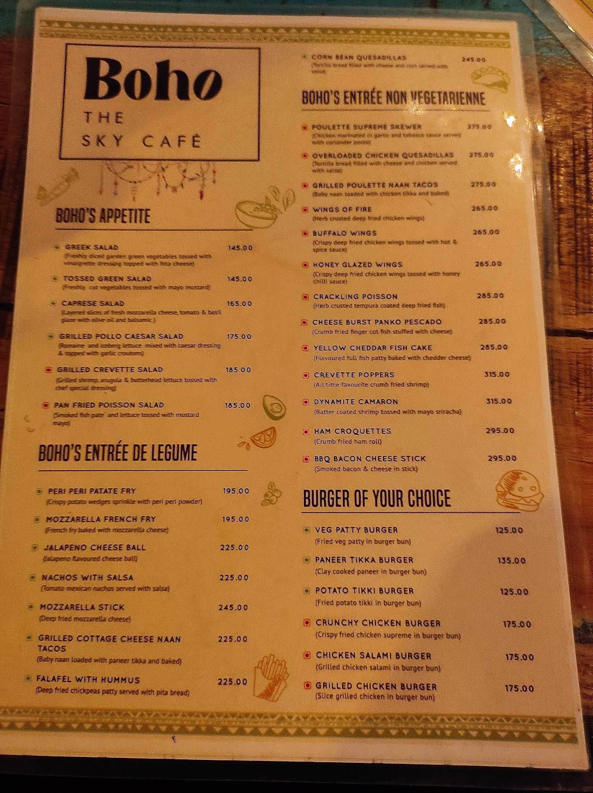 Menu at Boho The Sky Café - Garia, Kolkata