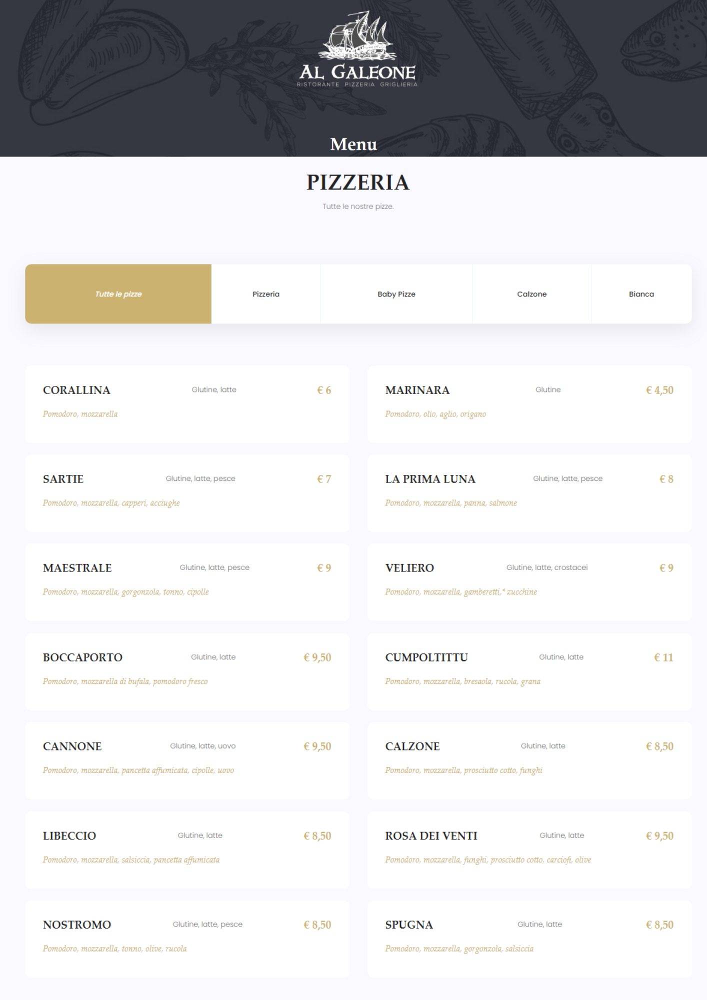 Menu da Al Galeone ristorante, Bosa, Viale Mediterraneo