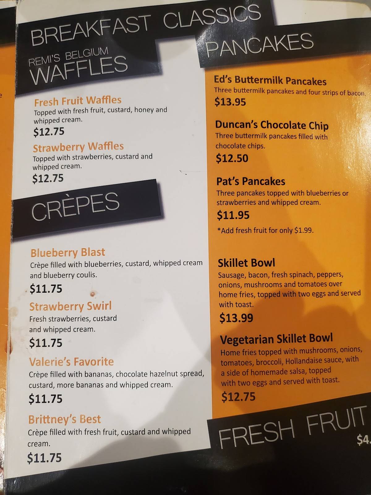 Menu at Breakfast at Brittney's restaurant, Amherst