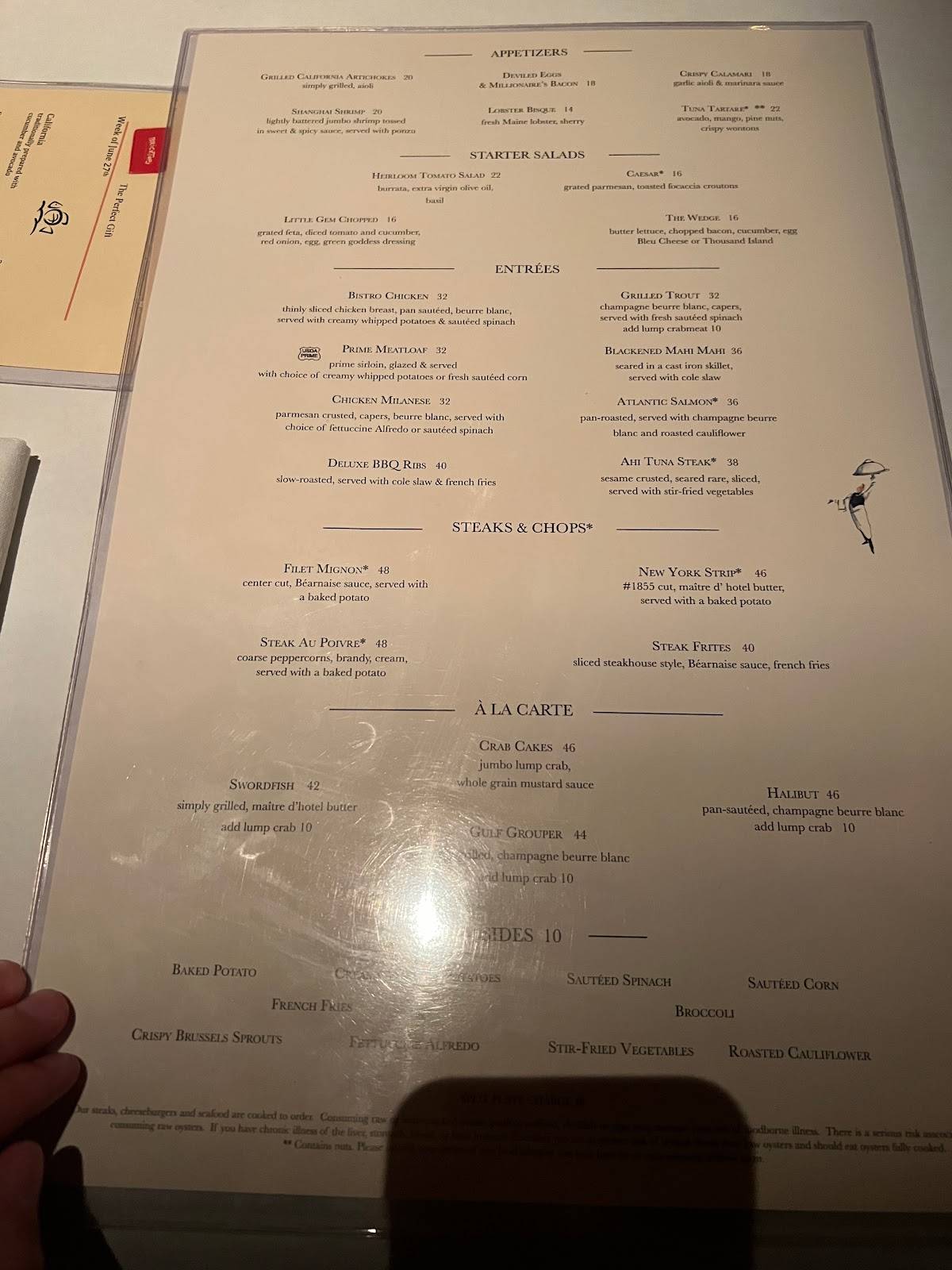 Menu at BrickTop's steakhouse, Palm Beach