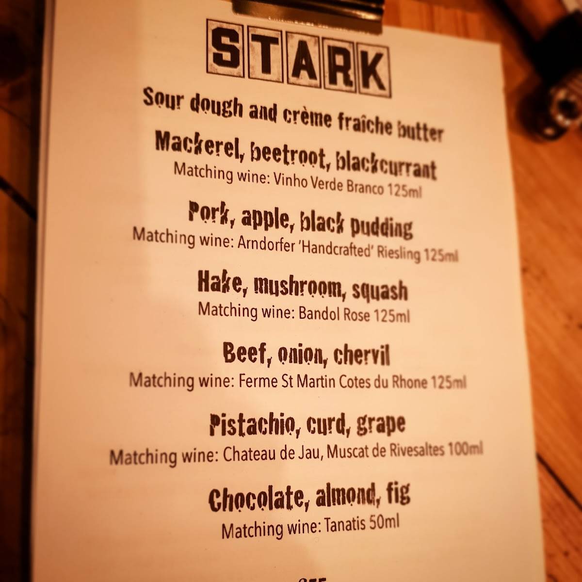 Menu at STARK restaurant, Broadstairs