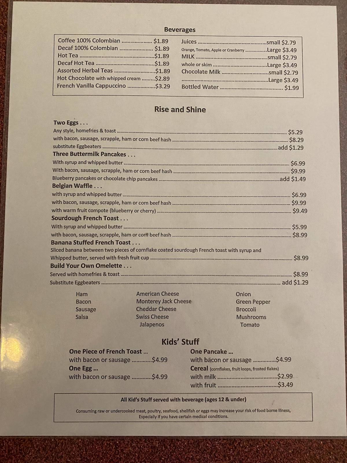 Menu at Brownstone Cafe, Middletown