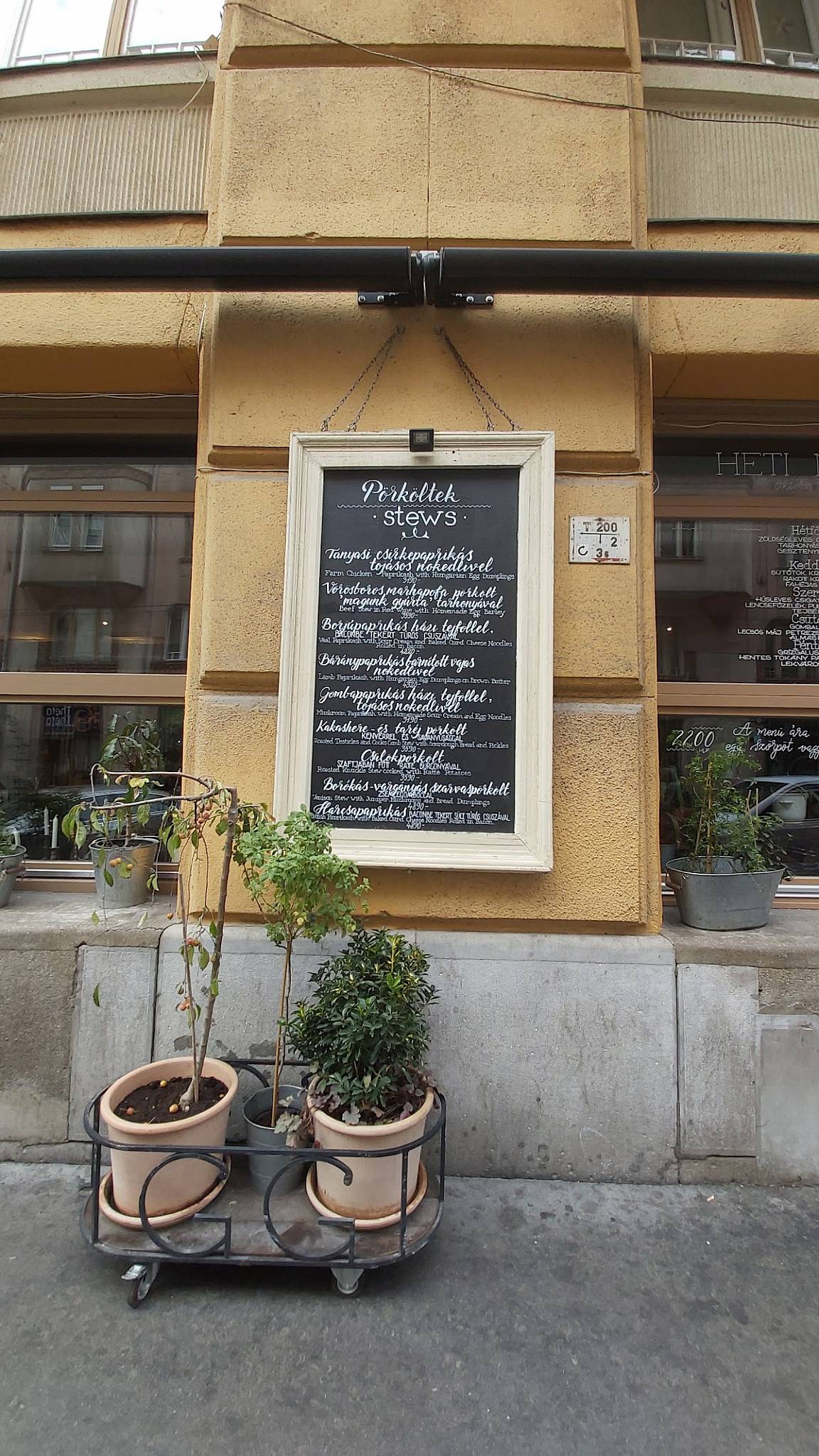 Menu at Gettó Gulyás restaurant, Budapest
