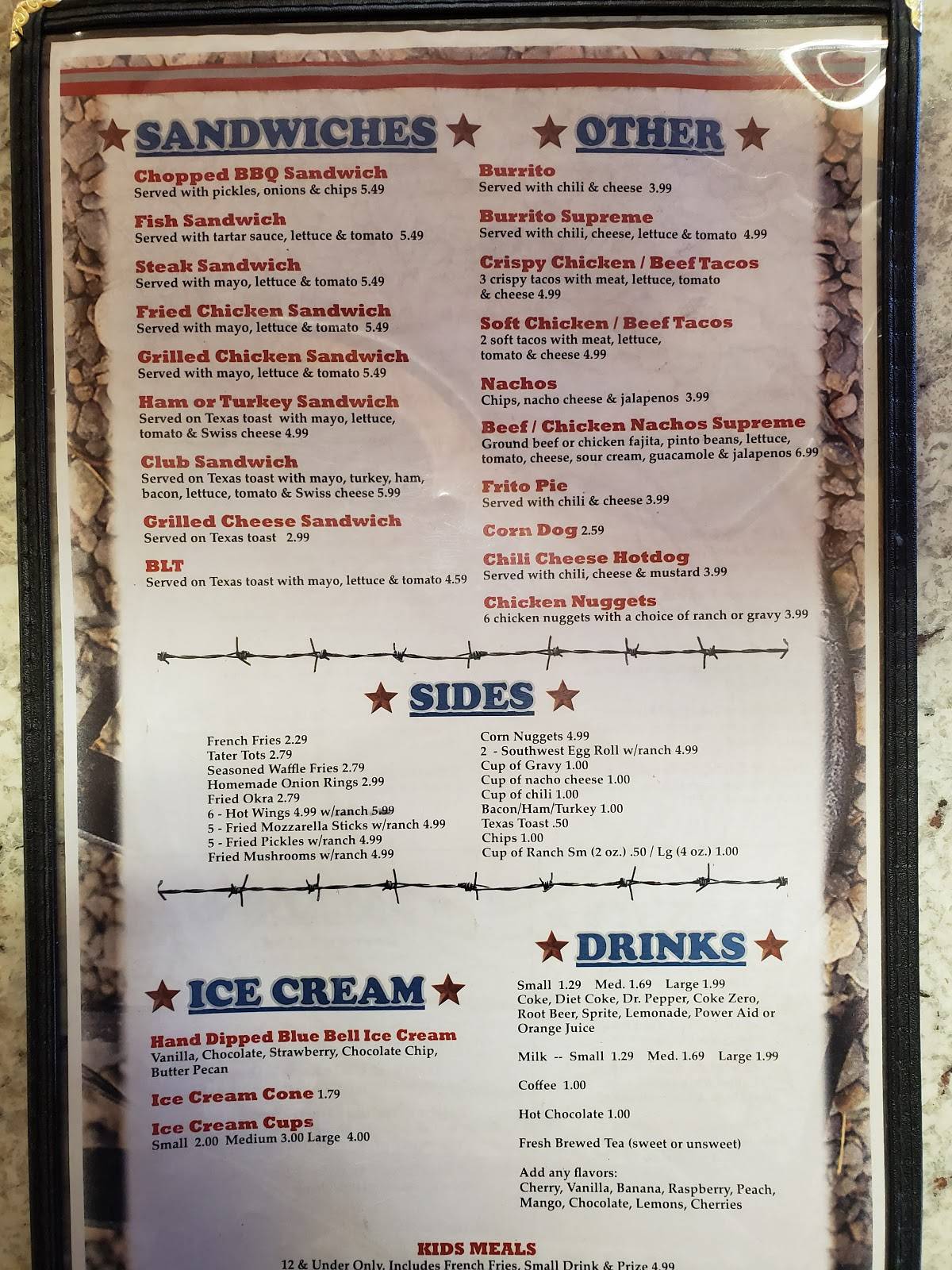 Menu at Bulldog Cafe, Sweeny