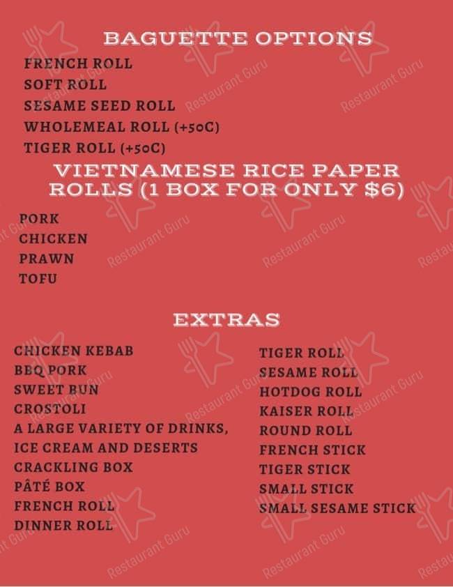 Menu at Bun Bun Bakery, Springvale