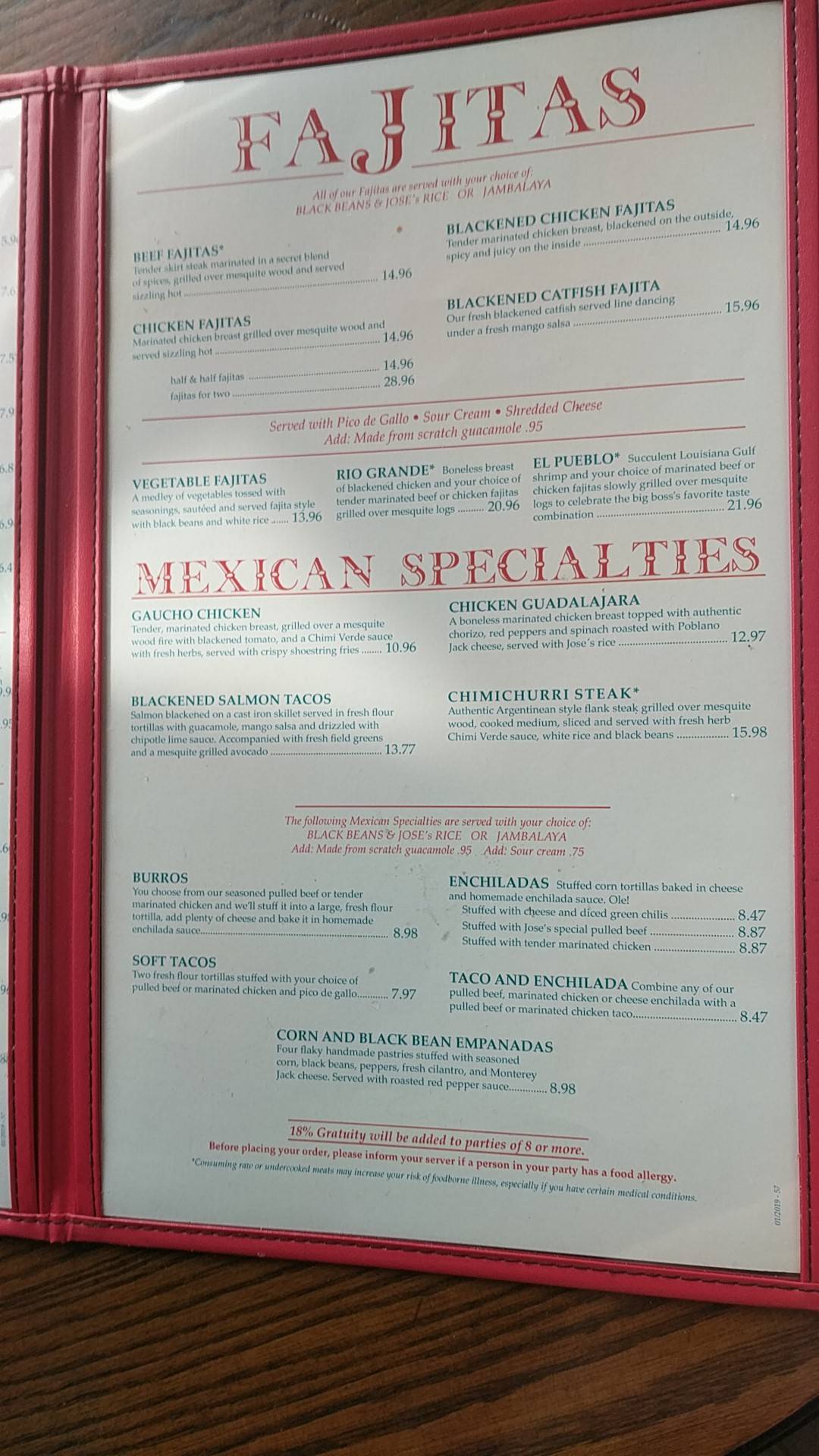 Menu at Border Cafe, Burlington