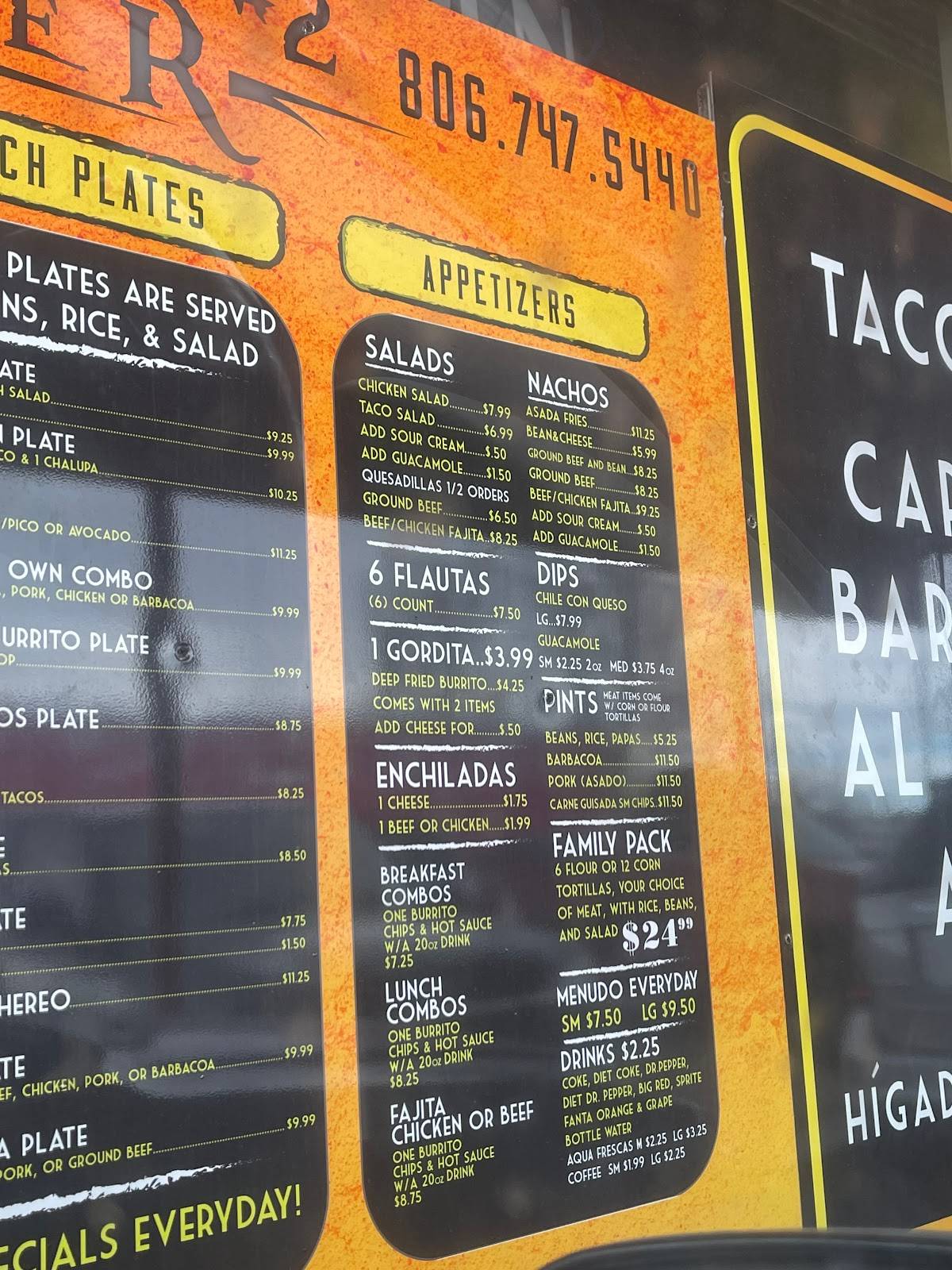 Menu at Burrito Tower #2 restaurant, Lubbock, I-27