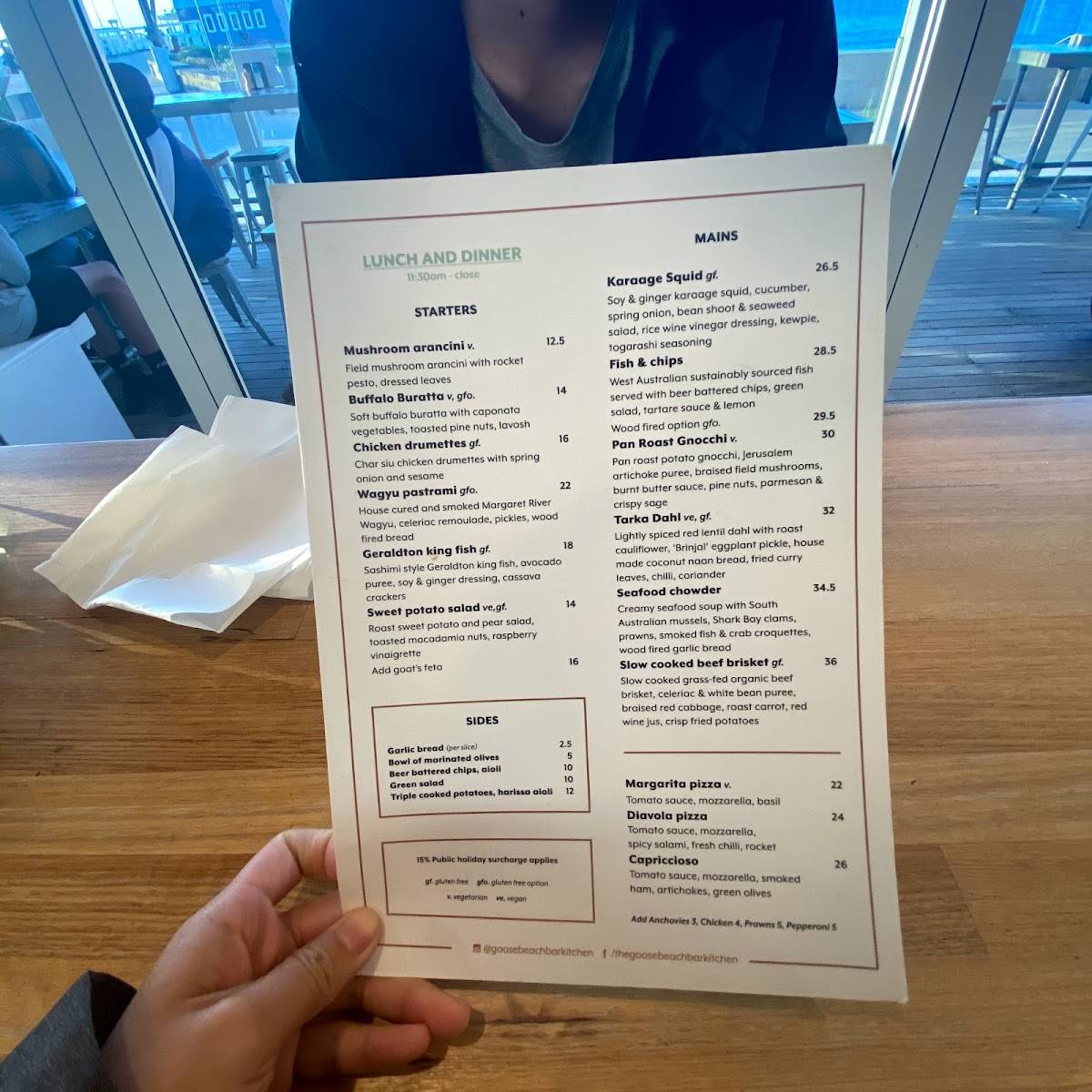 Menu at The Goose pub & bar, Busselton