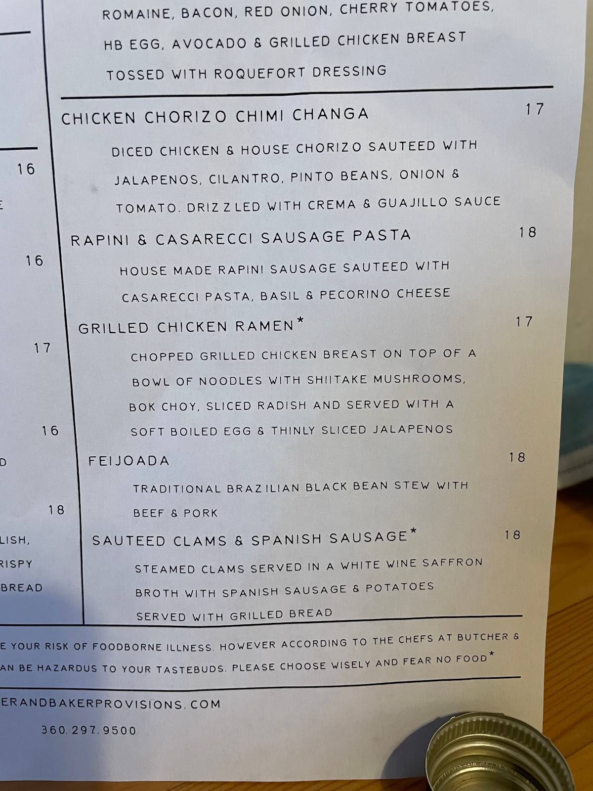 Menu at Butcher & Baker Provisions restaurant, Port Gamble