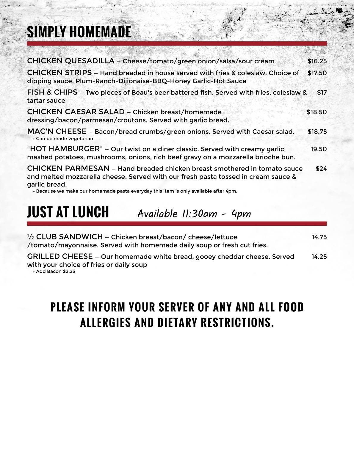 Menu at Butler's restaurant, Ingleside, 23 Thorold Ln