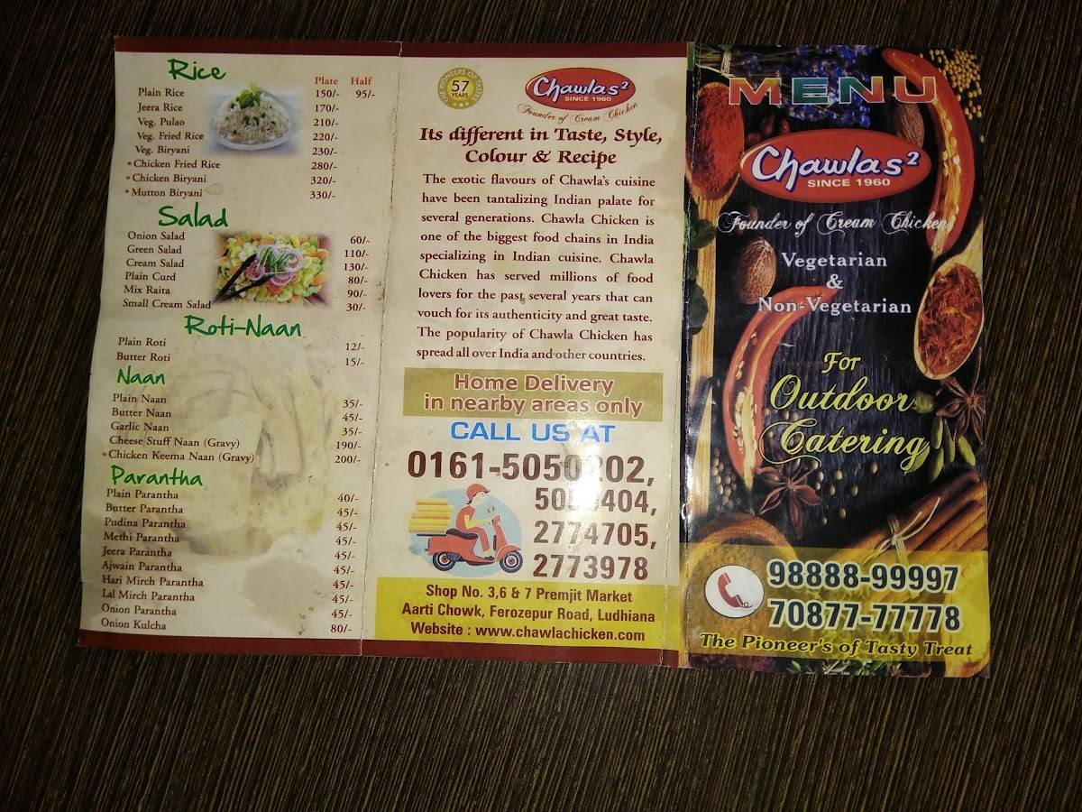 Menu at CHAWLA CHICKEN AARTI CHOWK, FEROZPUR ROAD LUDHIANA, Ludhiana ...