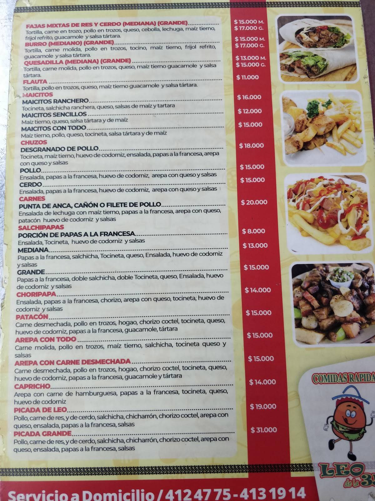 Carta del restaurante COMIDAS RAPIDAS LEO del la 35, Colombia