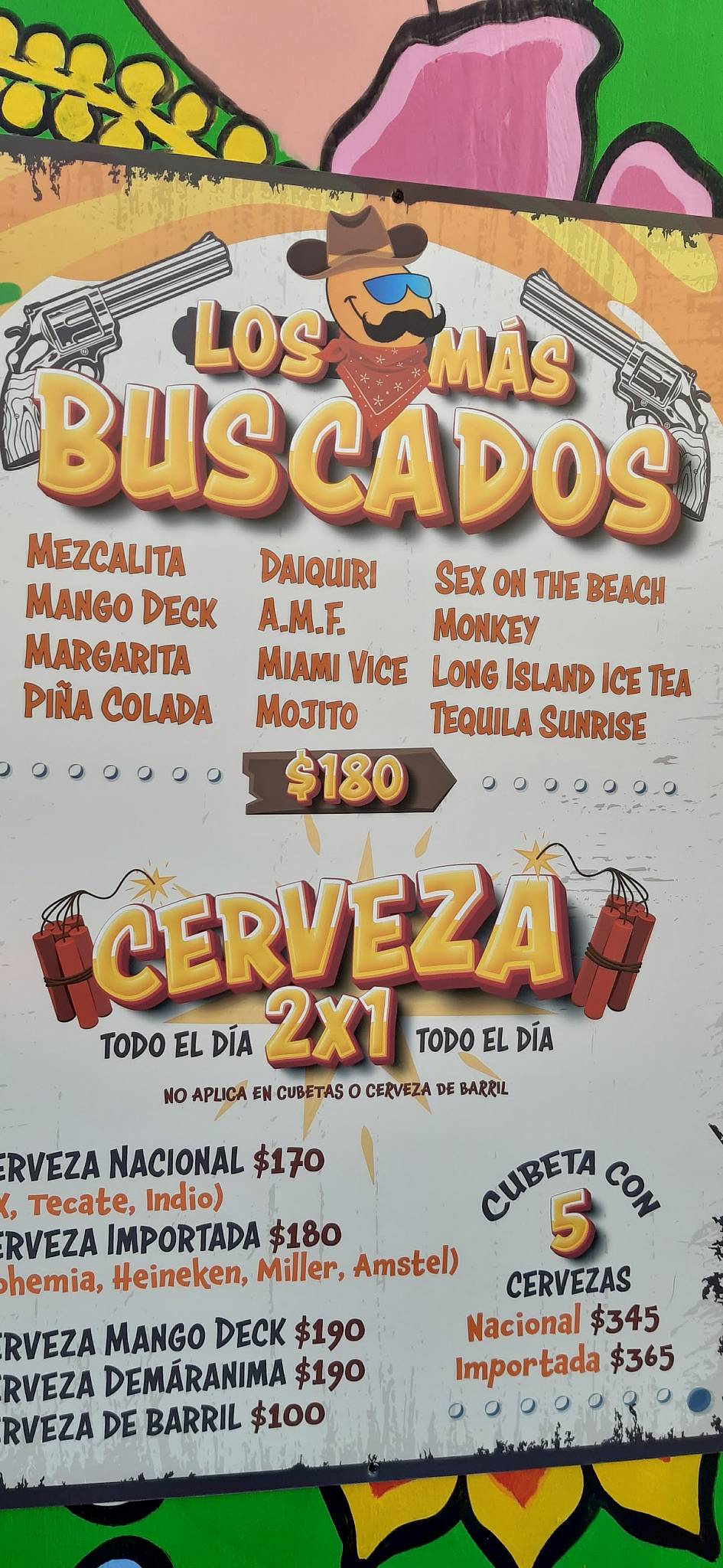 Menu at Mango Deck pub & bar, Cabo San Lucas, Playa El Medano S/N