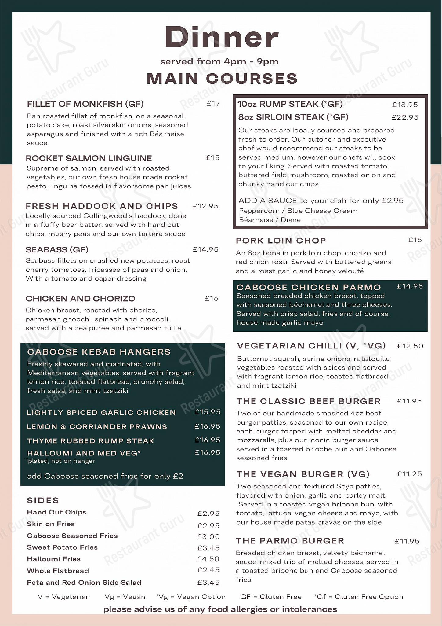 Menu at Caboose at Blyth Boathouse restaurant, Blyth