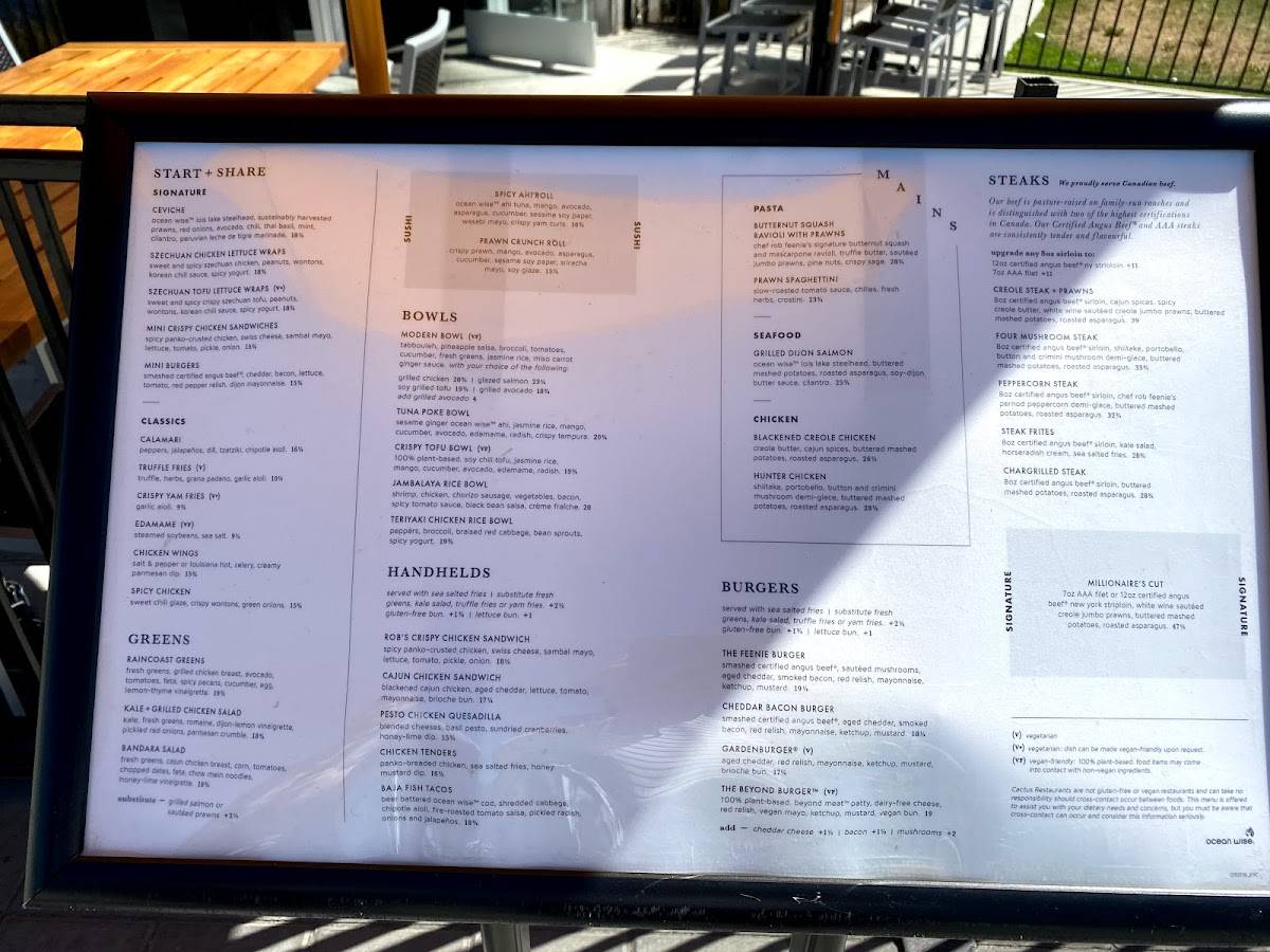 Carta de Cactus Club Cafe Kelowna Yacht Club, Kelowna, Water St #1