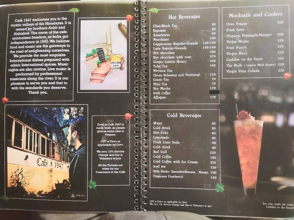 Menu at Cafe 1947, Manali, Near Nehru Kund
