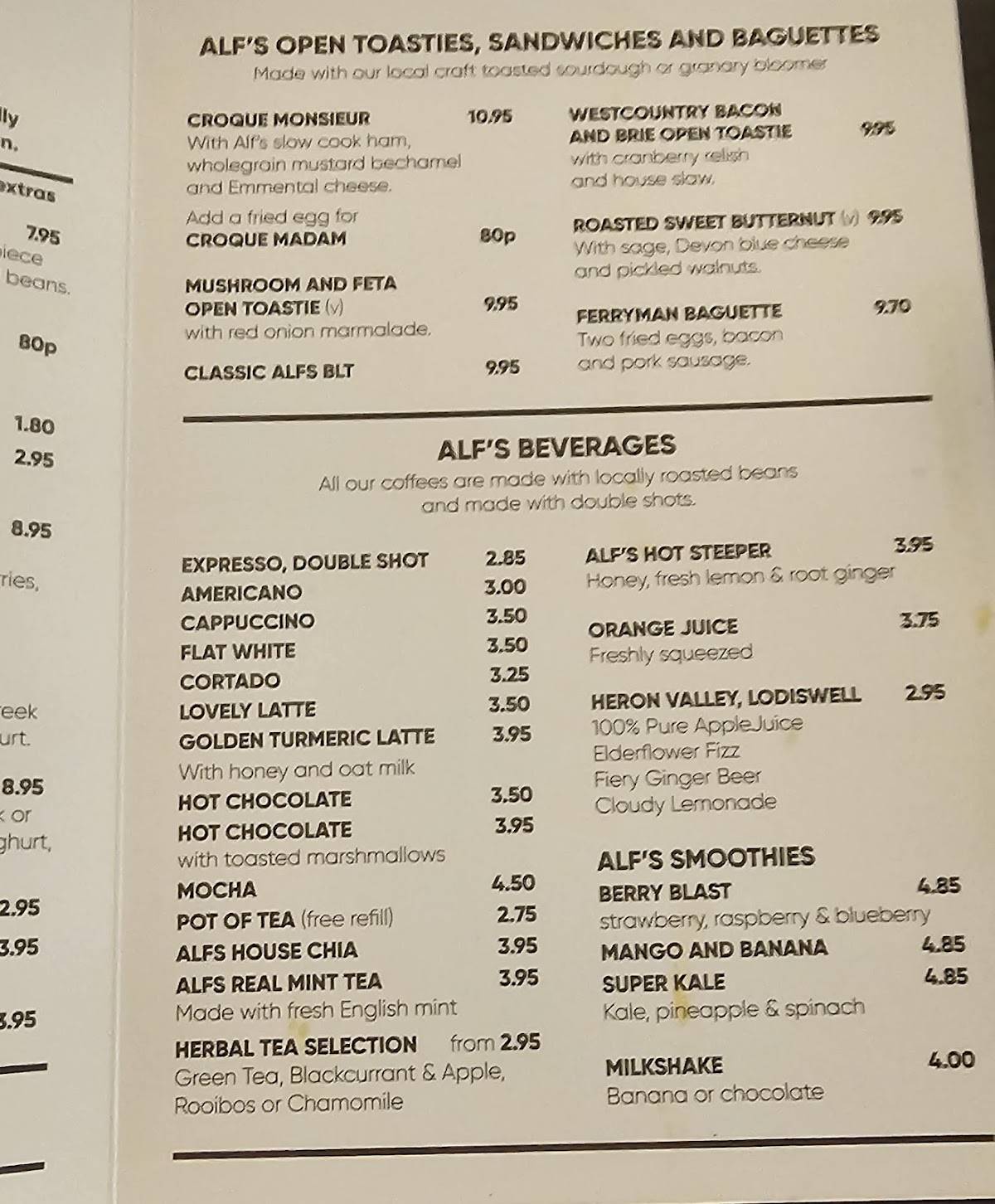 Menu at Cafe Alf Resco, Dartmouth