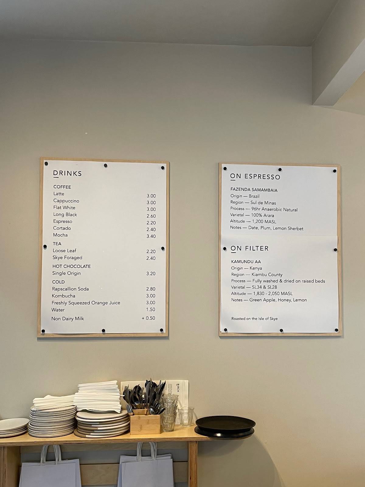 Menu at Birch Cafe, Portree
