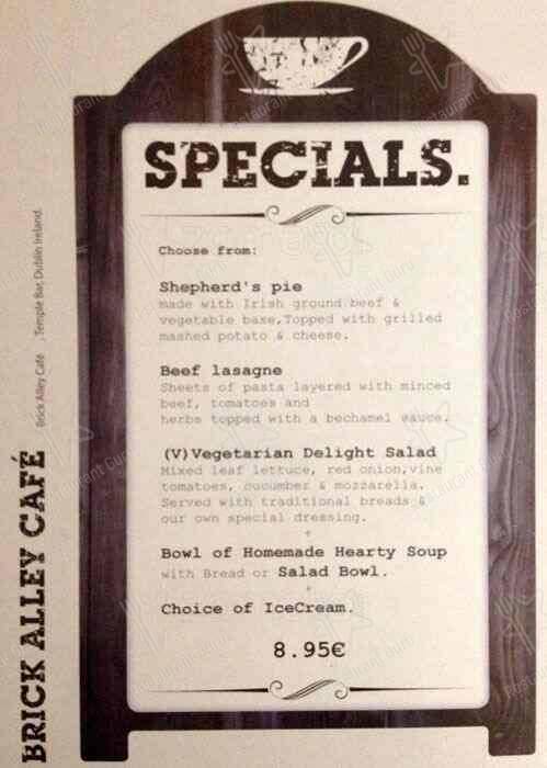 Menu at Brick Alley Café cafe, Dublin