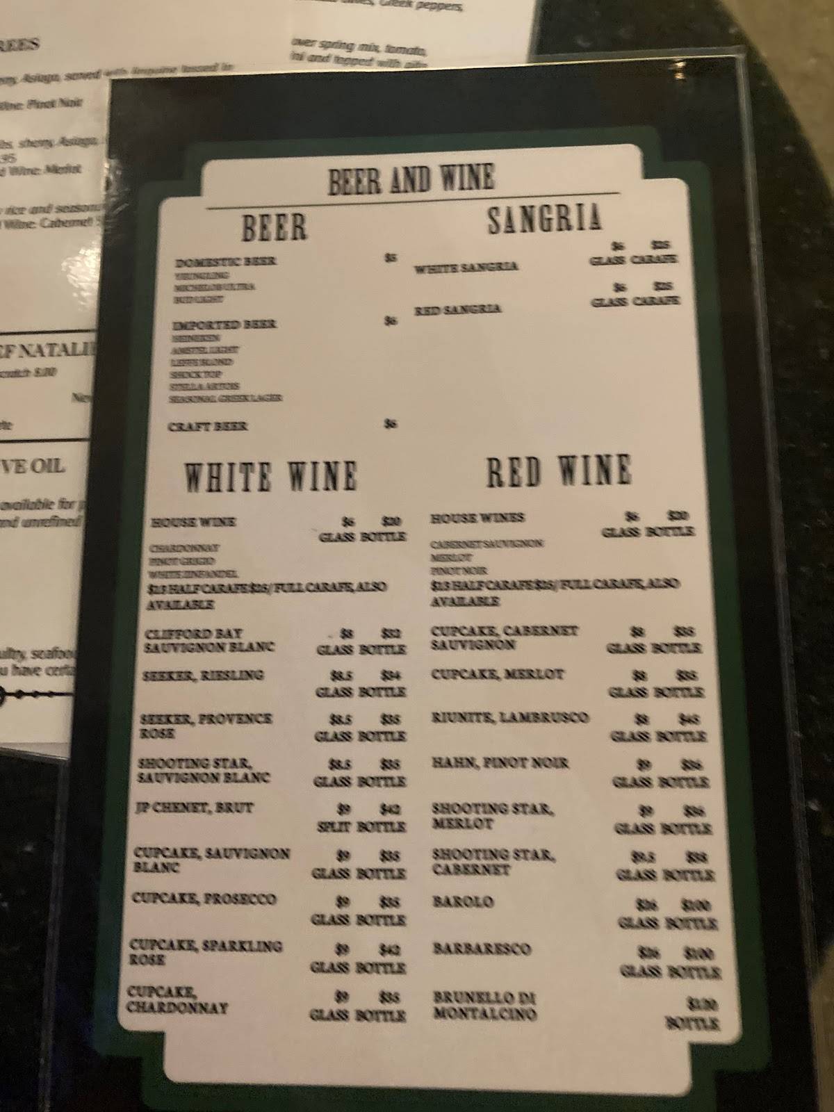 Menu at Café Alcazar cafe, St. Augustine